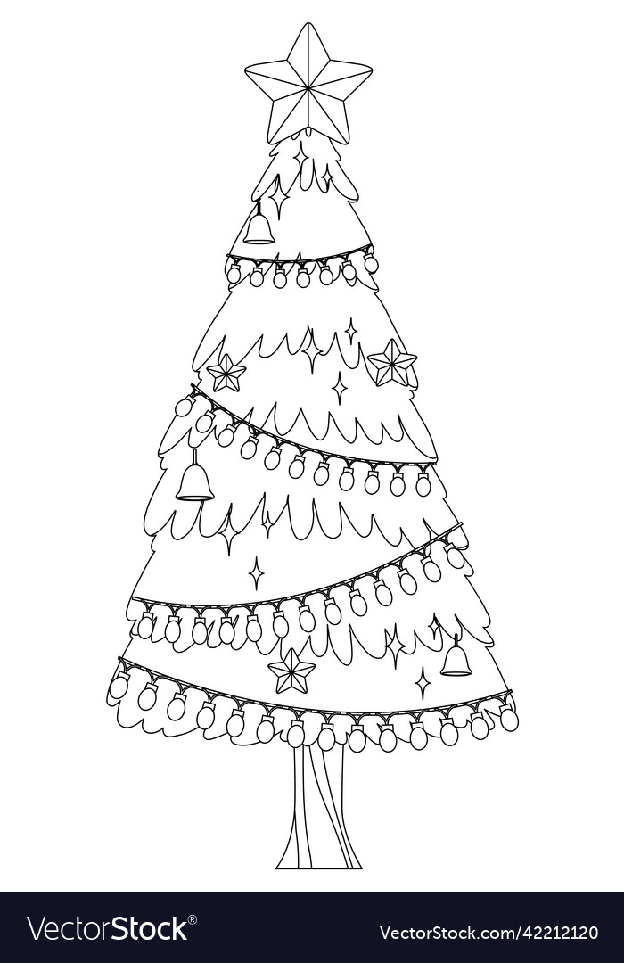 Christmas tree doodle outline for colouring Vector Image