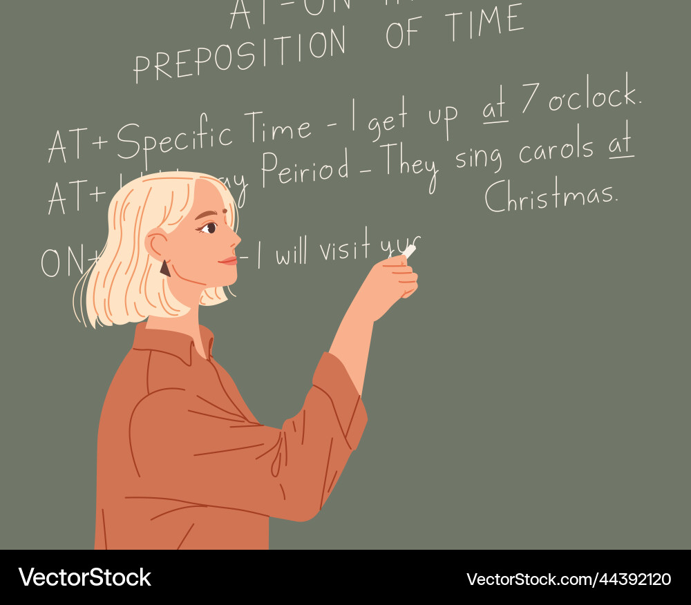 English teacher writes on a chalkboard foreign Vector Image