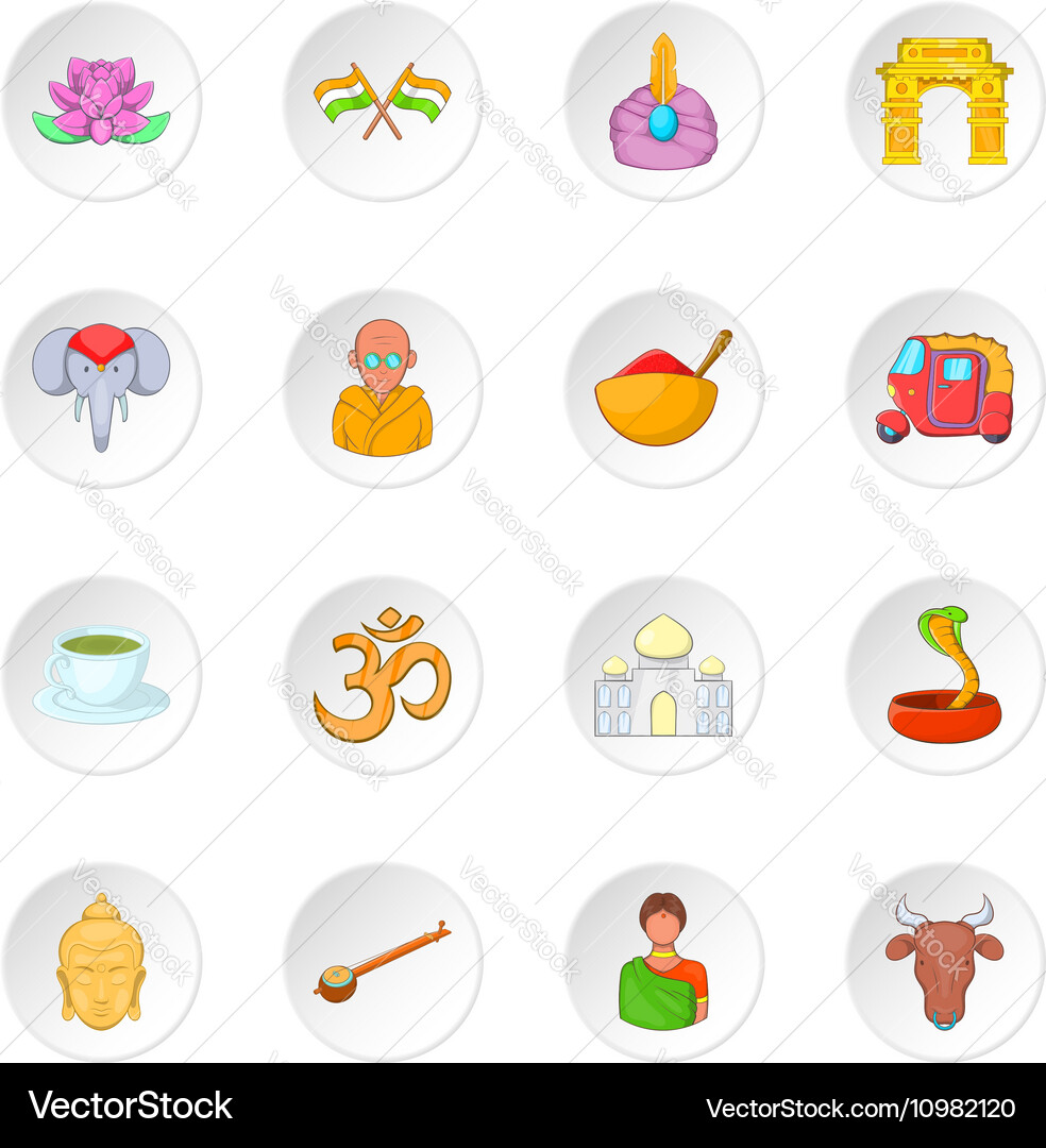 India icons set cartoon style Royalty Free Vector Image