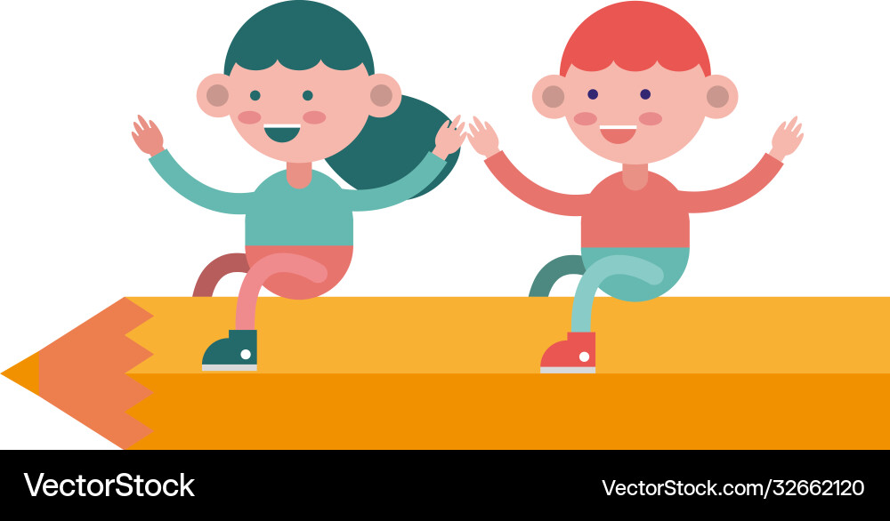 Little students couple in pencil comic characters Vector Image