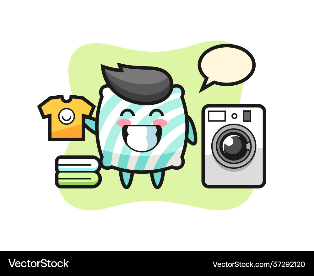 Mascot cartoon pillow with washing machine Vector Image