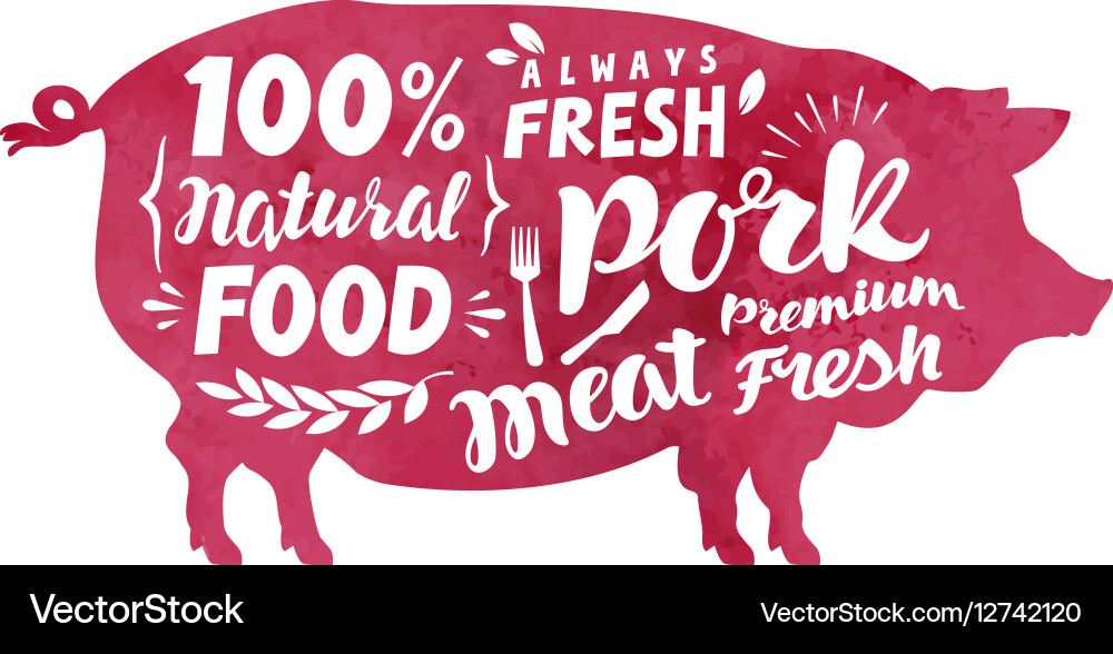 Meat fresh pork label silhouette pig Royalty Free Vector