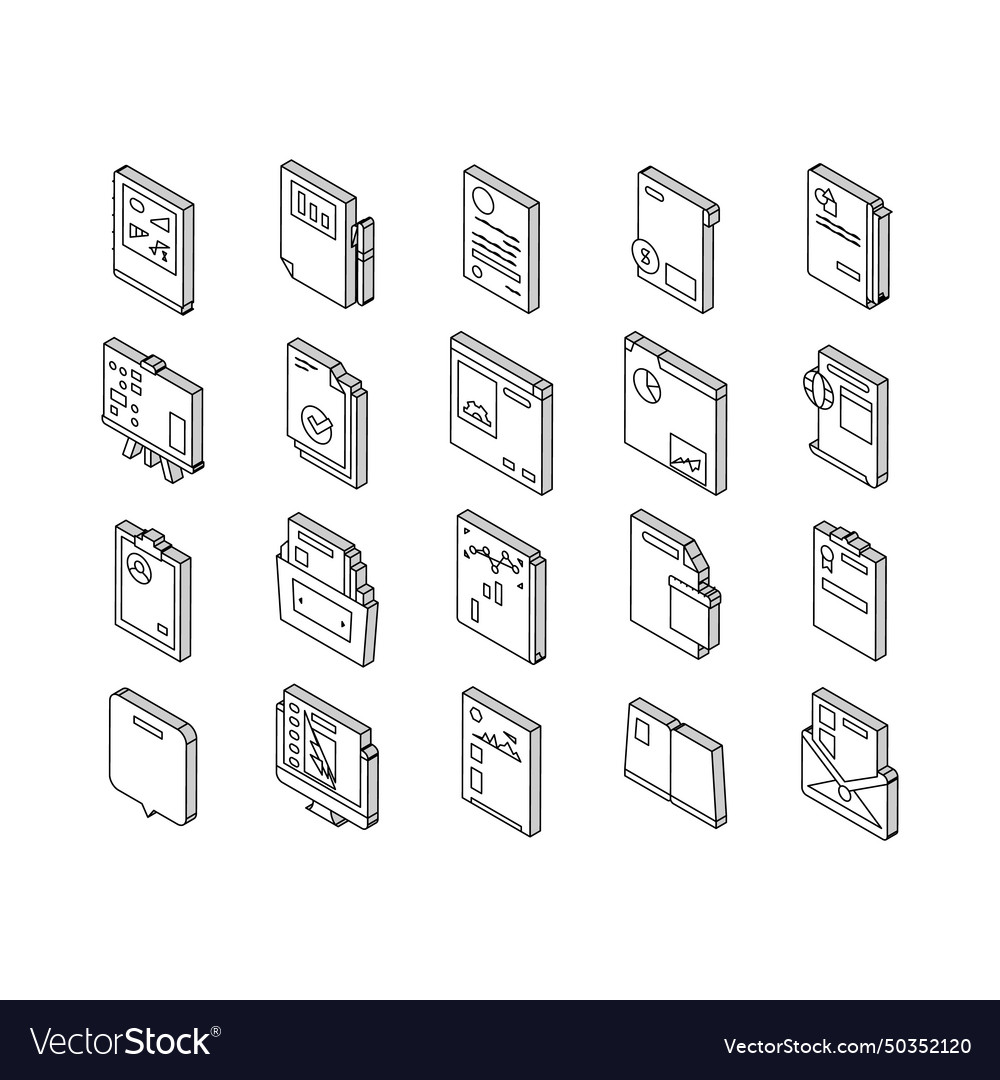Reports documentation collection isometric icons Vector Image