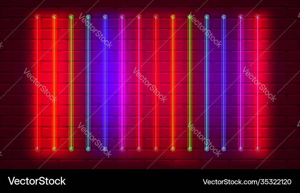 Set vertical glowing neon tube neon light on Vector Image