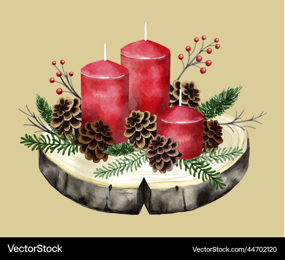 Watercolor christmas candle background design Vector Image