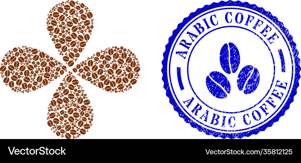 Arabic coffee textured stamp and cacao beans curl Vector Image