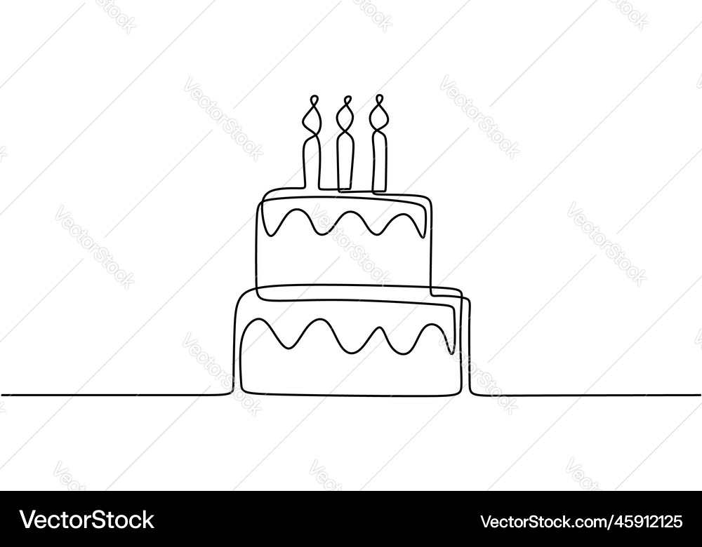 Continuous line drawing of birthday cake Vector Image