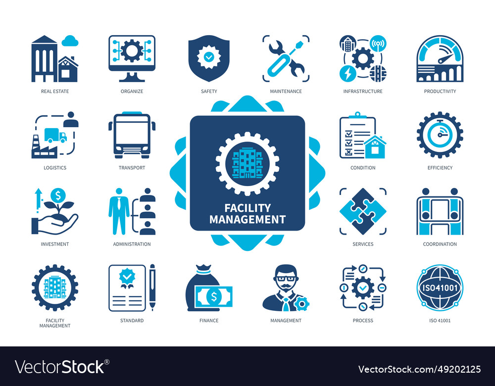 Facility management solid icon set Royalty Free Vector Image