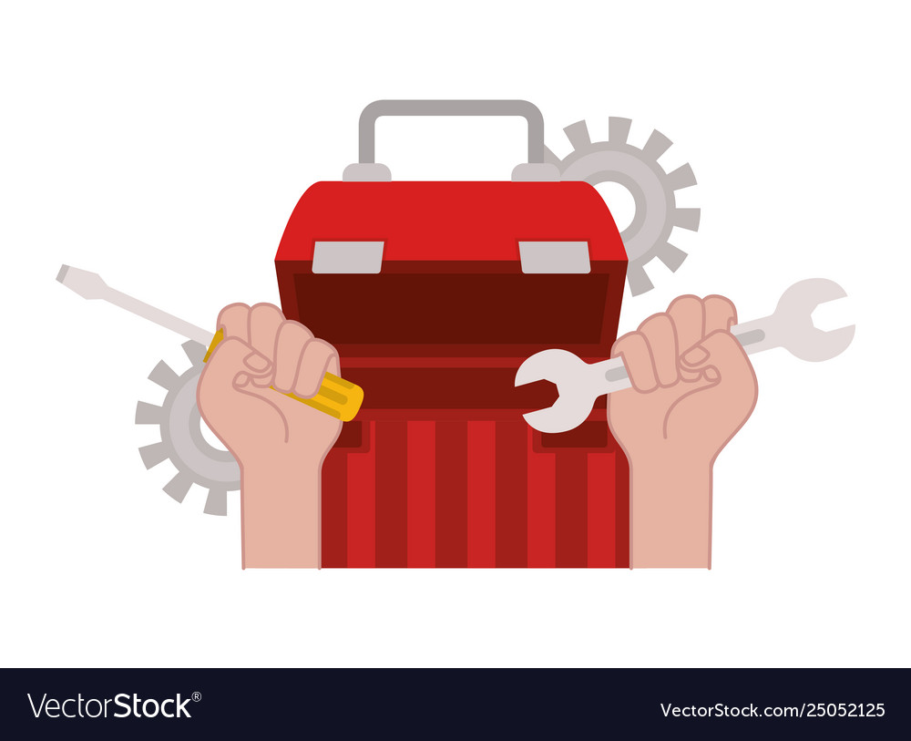 Hand with construction tool box icon Royalty Free Vector