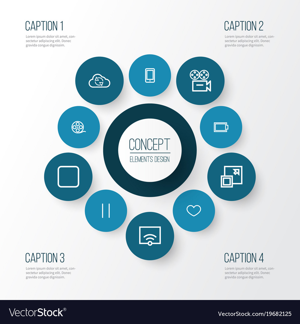 Multimedia Icons Line Style Set With Cellphone Vector Image