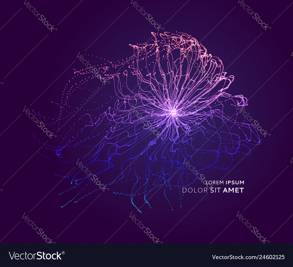 Point explode array with dynamic emitted 3d grid Vector Image