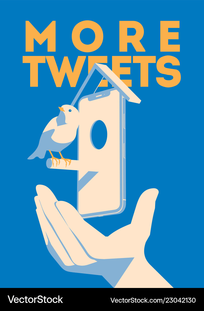 Blue bird tweet mobile devise in hand more Vector Image