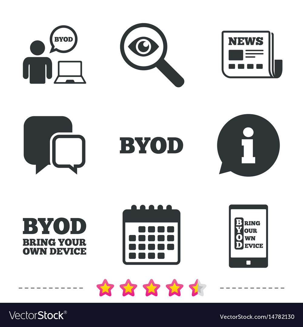 Byod signs human with notebook and smartphone Vector Image