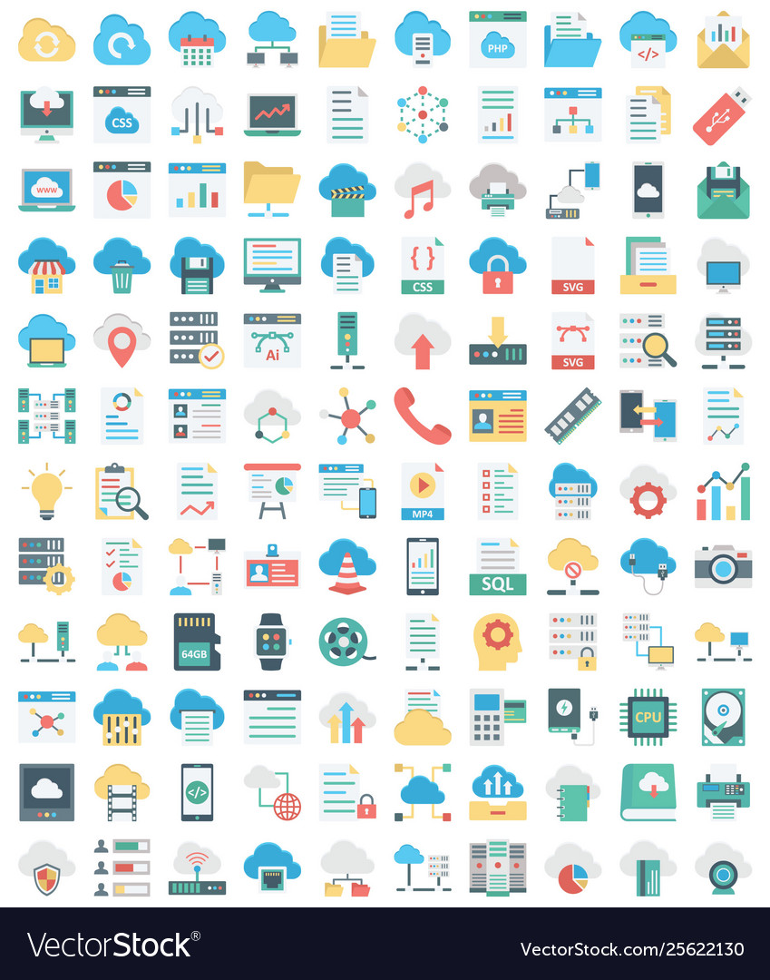 Cloud computing and data storage color ico Vector Image