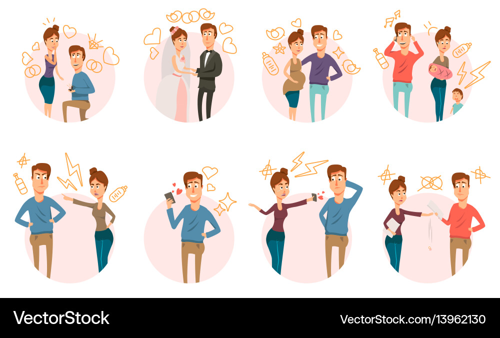 Marriage divorce icons collection Royalty Free Vector Image