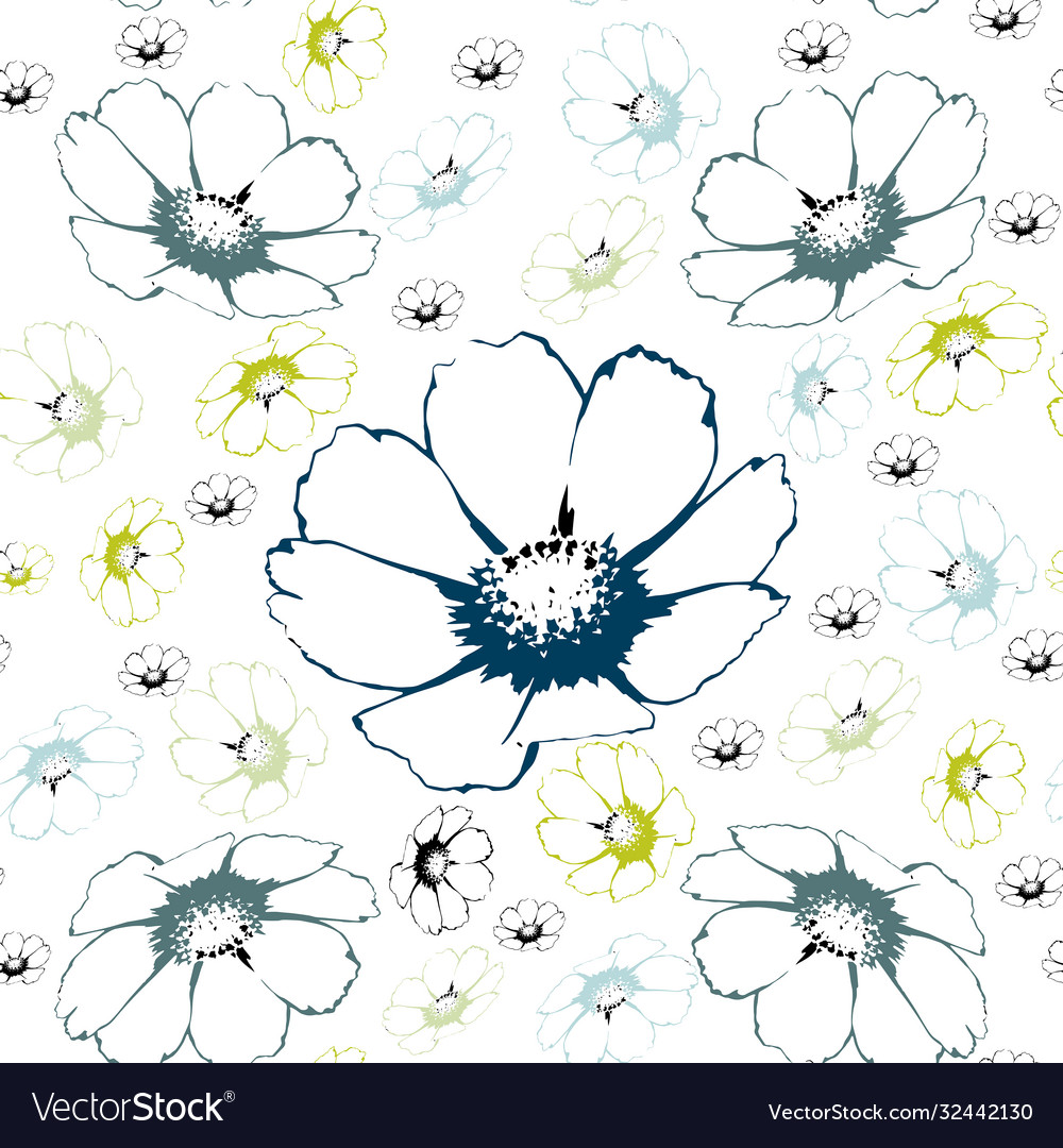 Seamless repeat daisy flower floral Royalty Free Vector