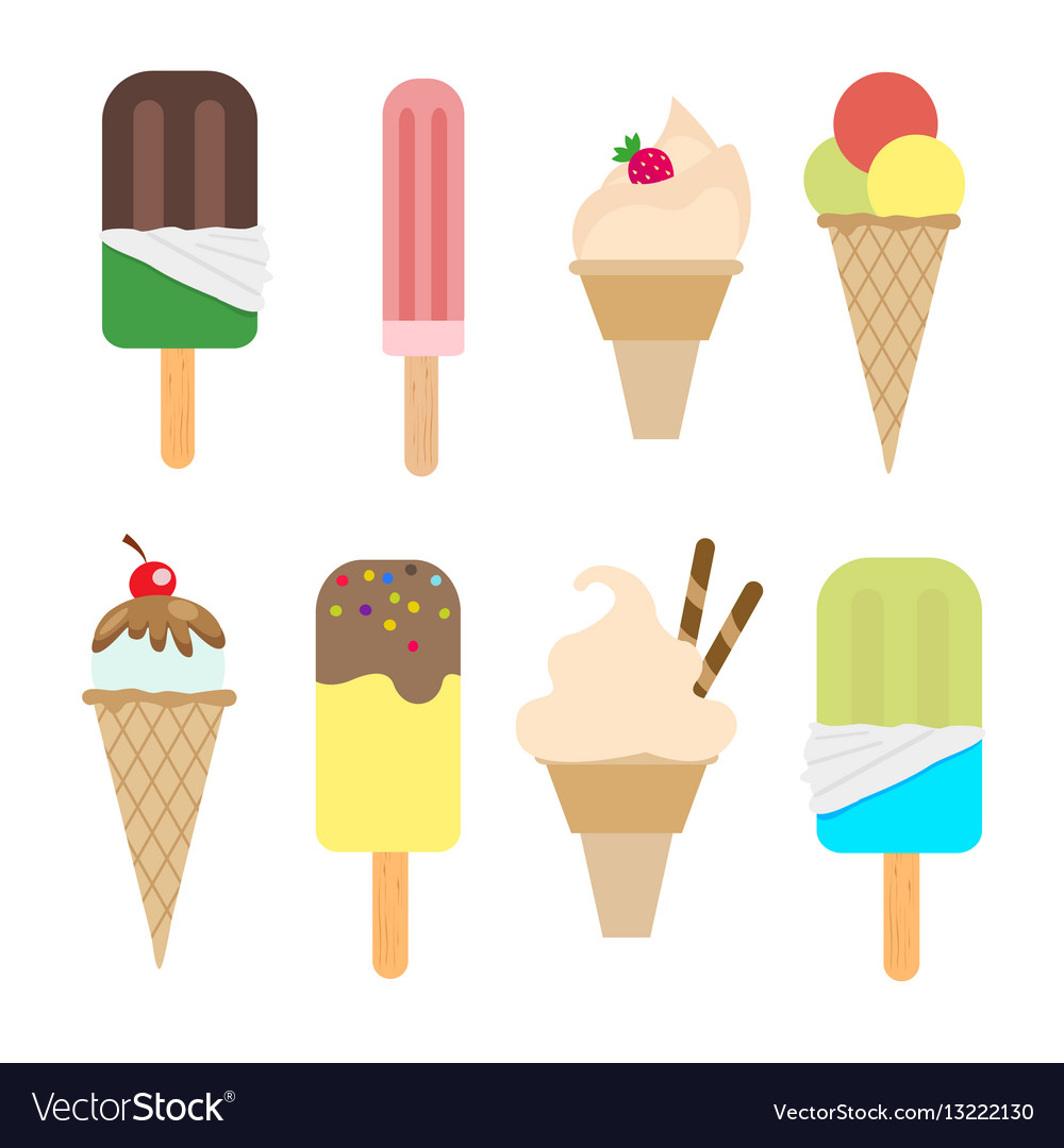 Set of ice cream in a waffle cone and popsicle Vector Image