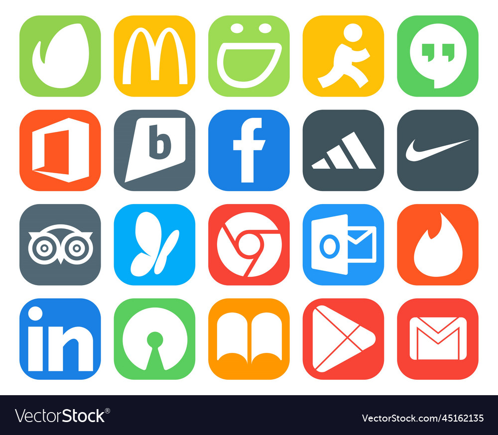 20 social media icon pack including open source Vector Image
