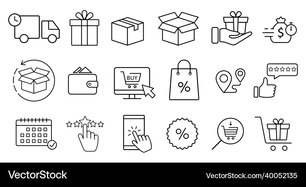 Click and collect order line icons set online Vector Image