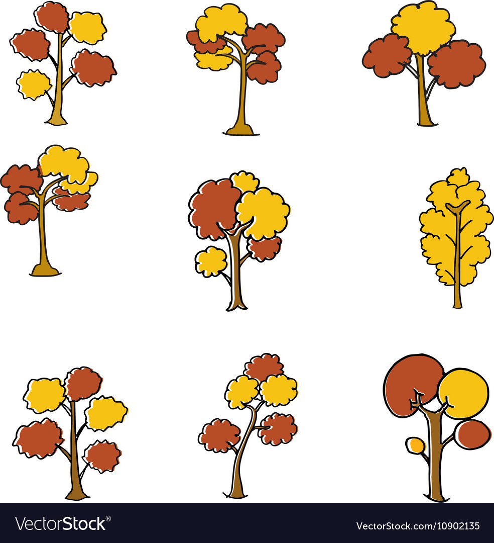 Doodle of autumn tree set Royalty Free Vector Image