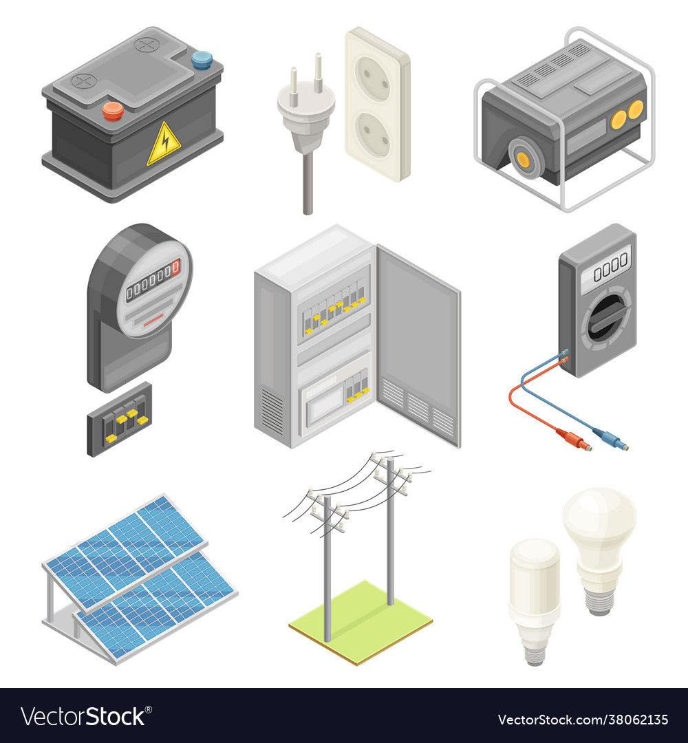 Electric power objects with breaker box socket Vector Image