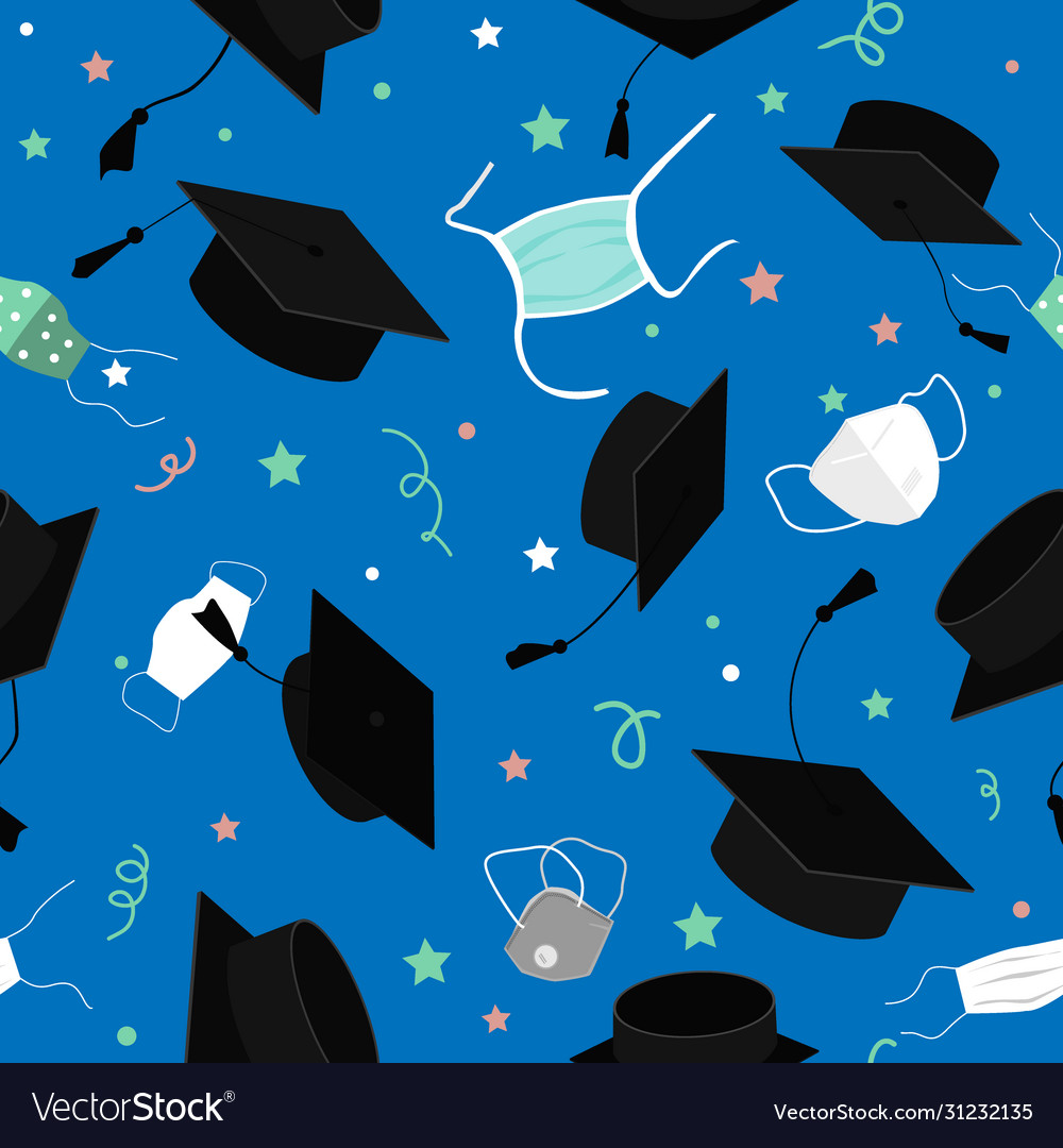 Funny graduation seamless pattern with bonnets Vector Image