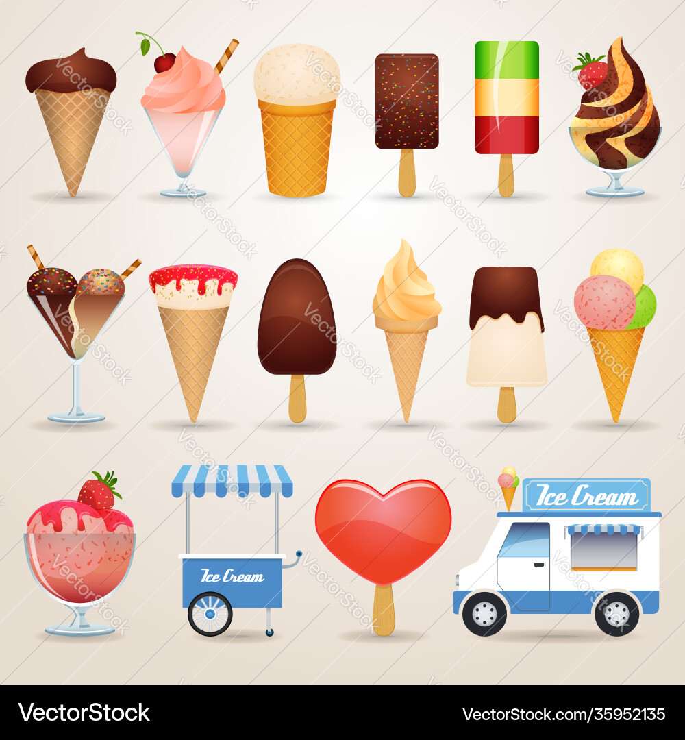 Ice cream cartoon icons set Royalty Free Vector Image