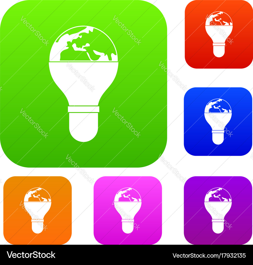 Light bulb and planet earth set color collection Vector Image