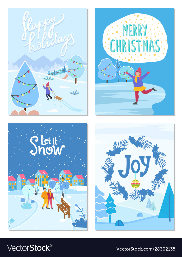 Merry christmas and happy new year cards set Vector Image