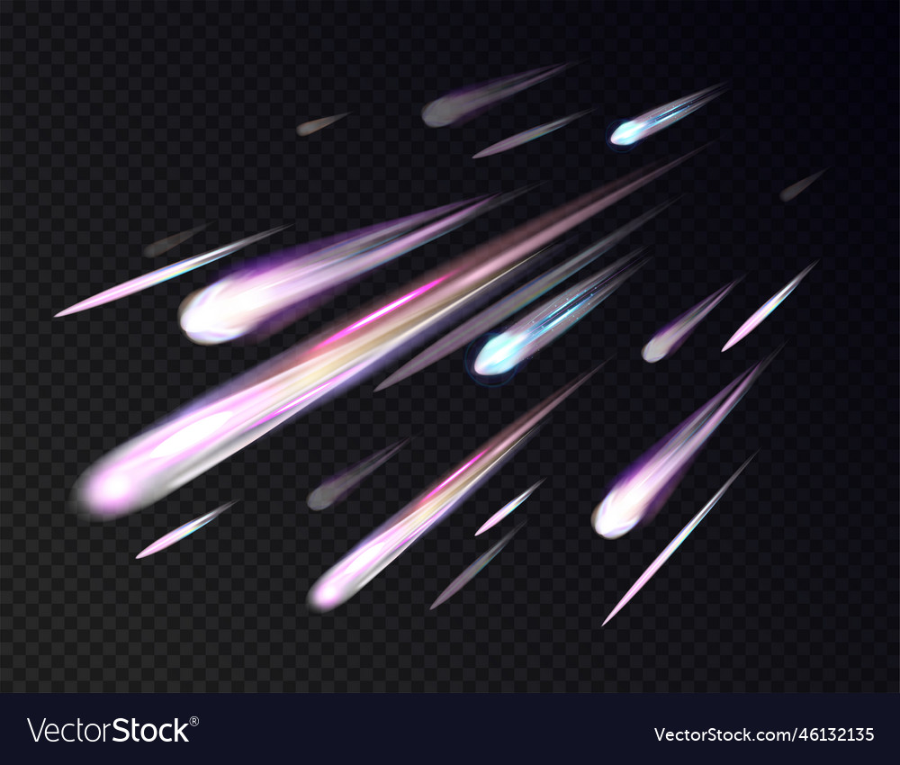 Realistic meteor storm composition Royalty Free Vector Image