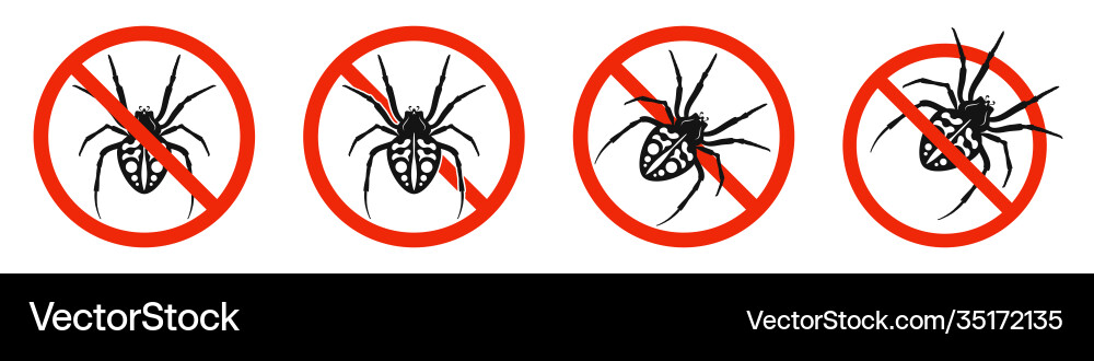 Spider with red ban sign stop sign Royalty Free Vector Image