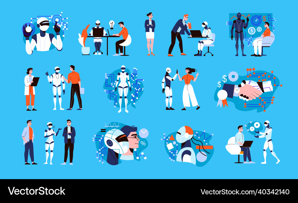 Artificial intelligence color set Royalty Free Vector Image