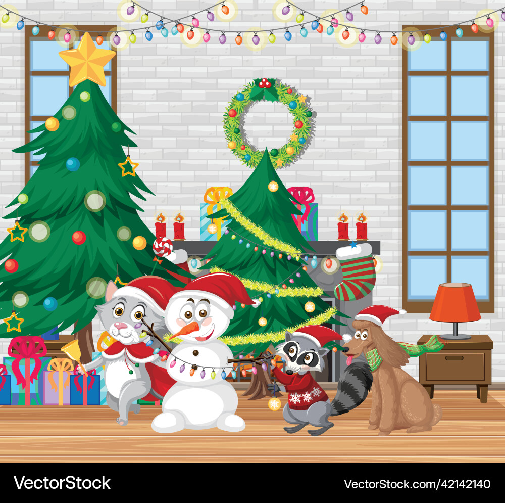 Christmas holidays with snowman at home Royalty Free Vector