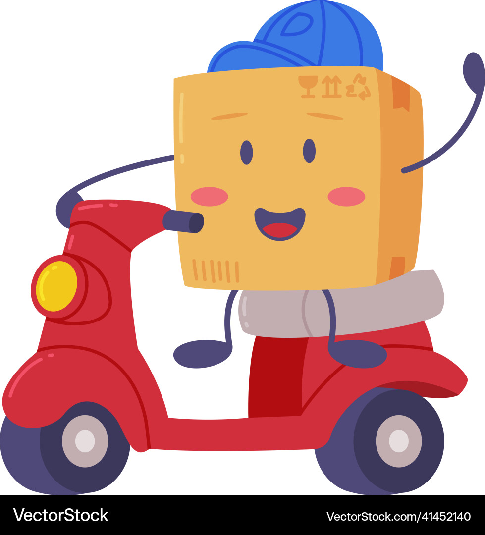 Cute delivery cardboard box character in blue cap Vector Image