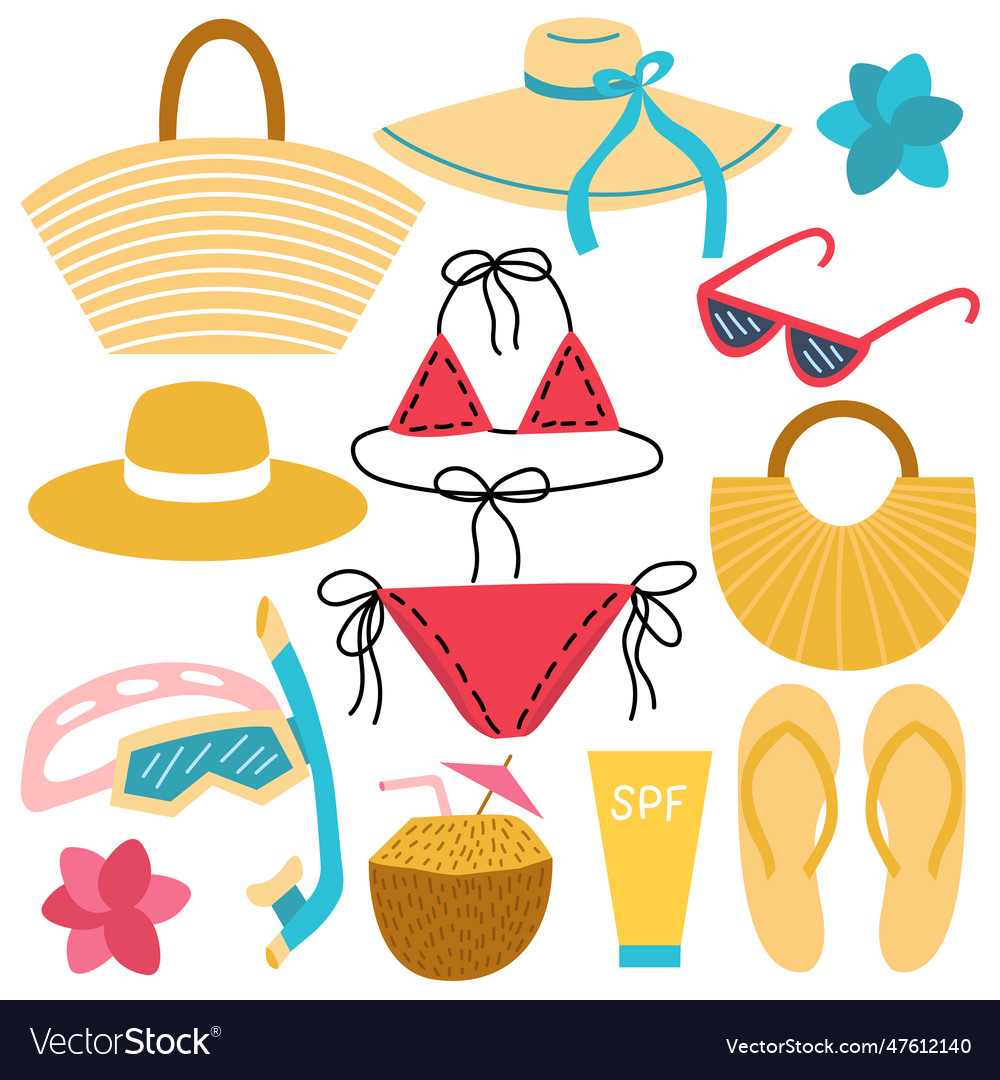 Different summer beach elements set Royalty Free Vector
