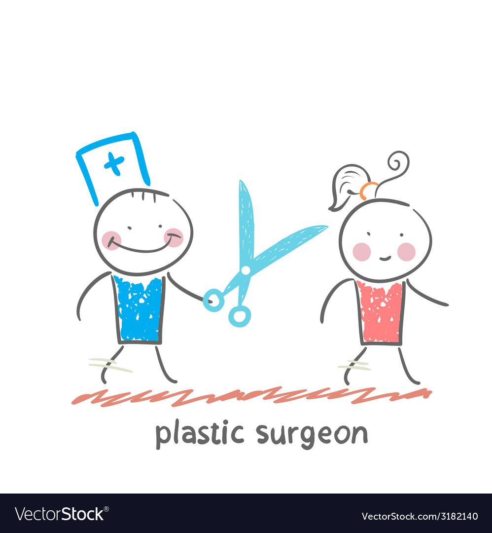 Plastic surgeon with scissors running Royalty Free Vector