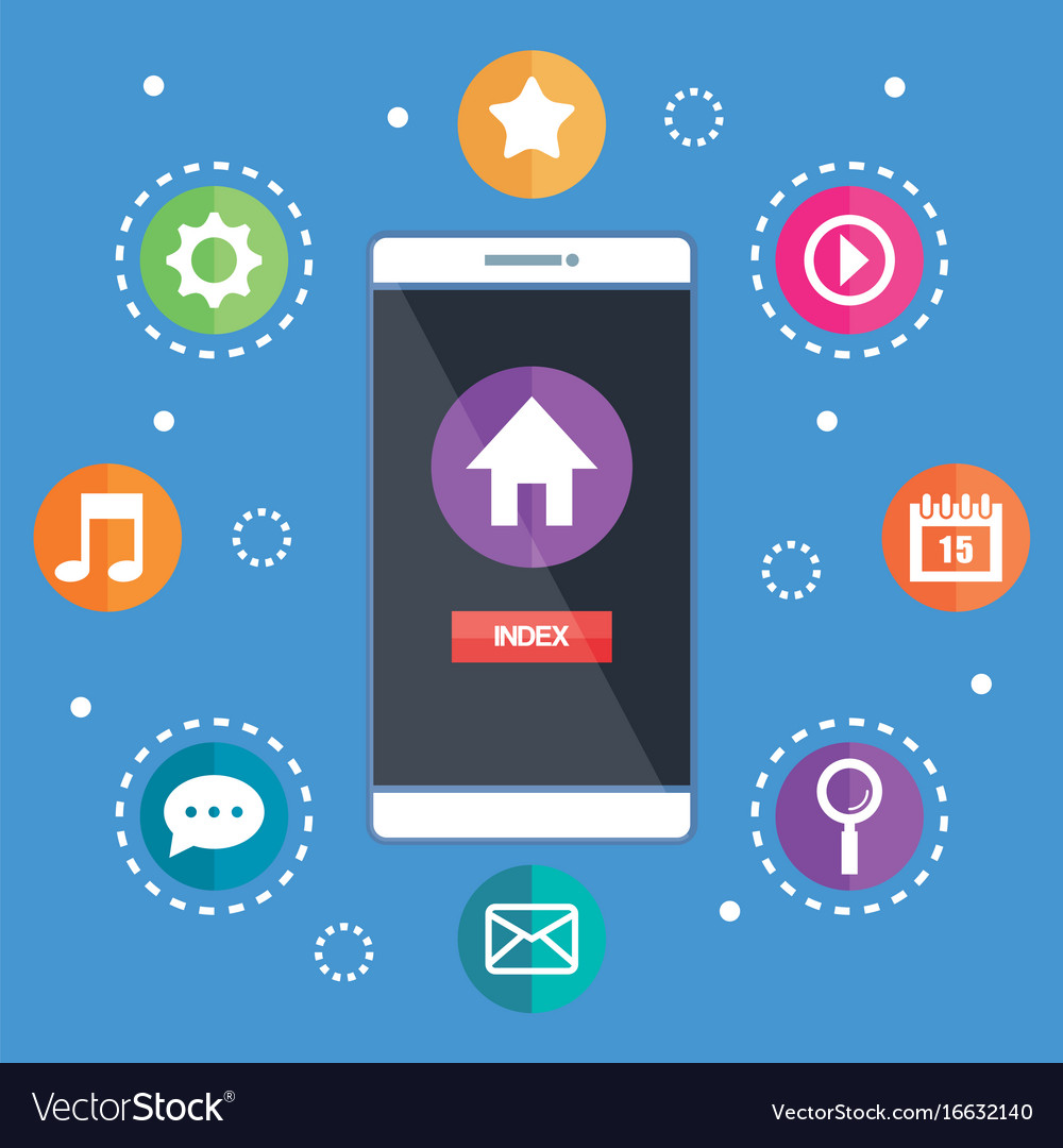 Smartphone with index screen applications network Vector Image