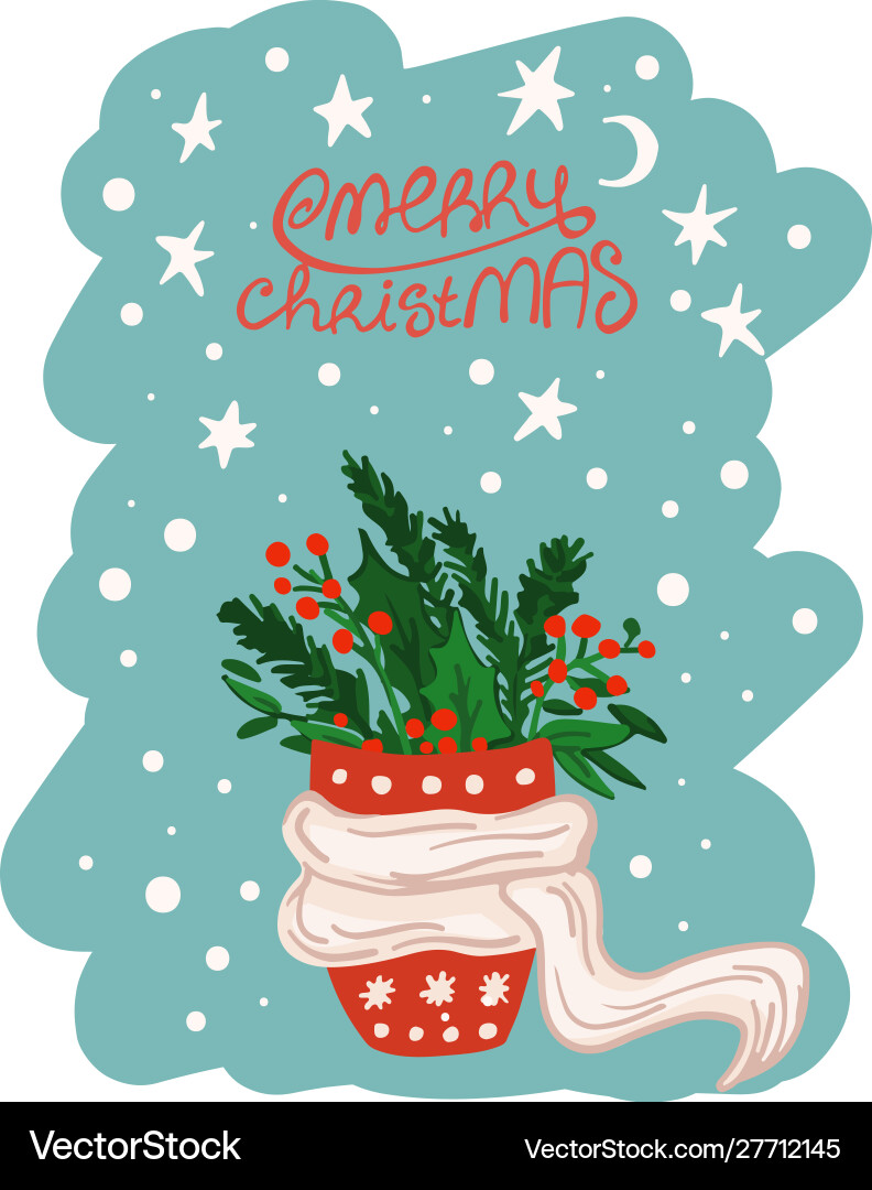 Christmas cup with a winter bouquet inside hand Vector Image