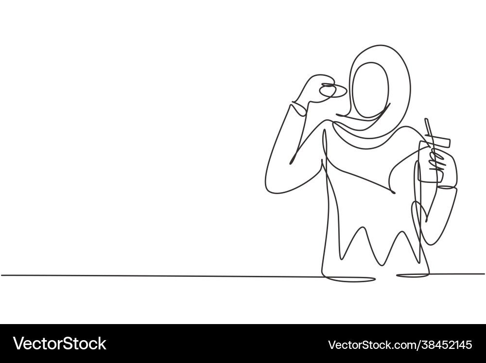 Continuous one line drawing young arabian woman Vector Image