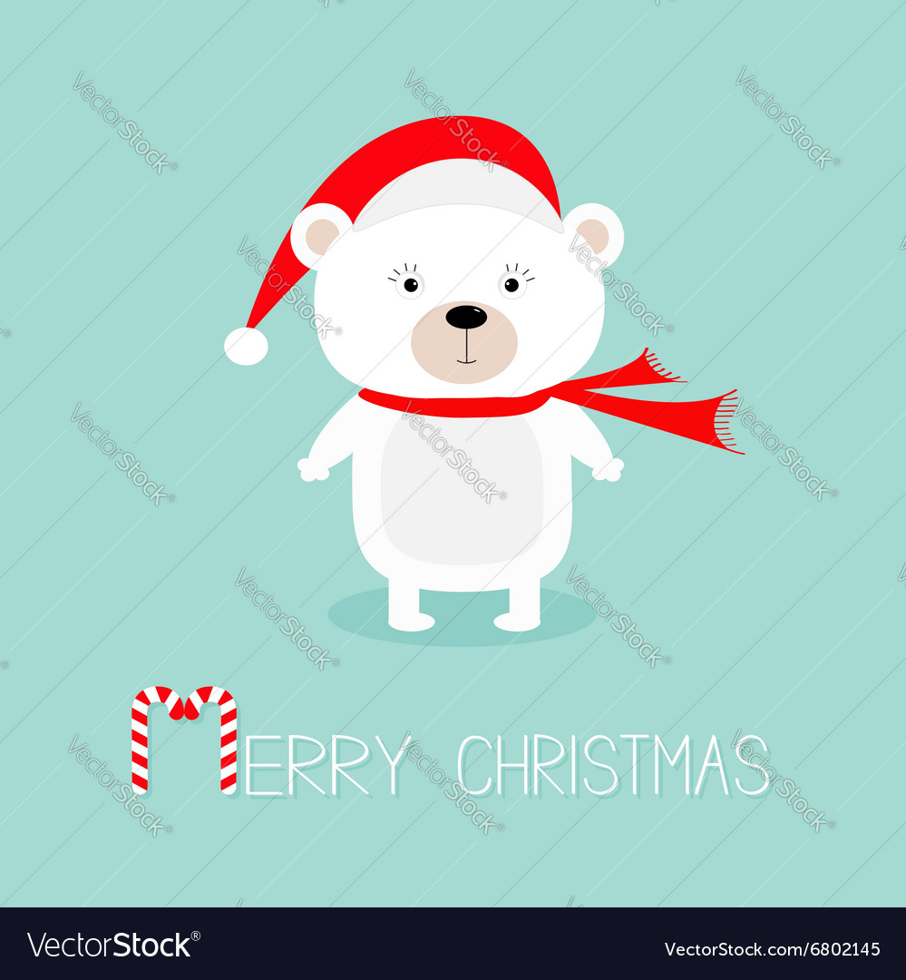 Cute white polar baby bear in santa claus hat Vector Image
