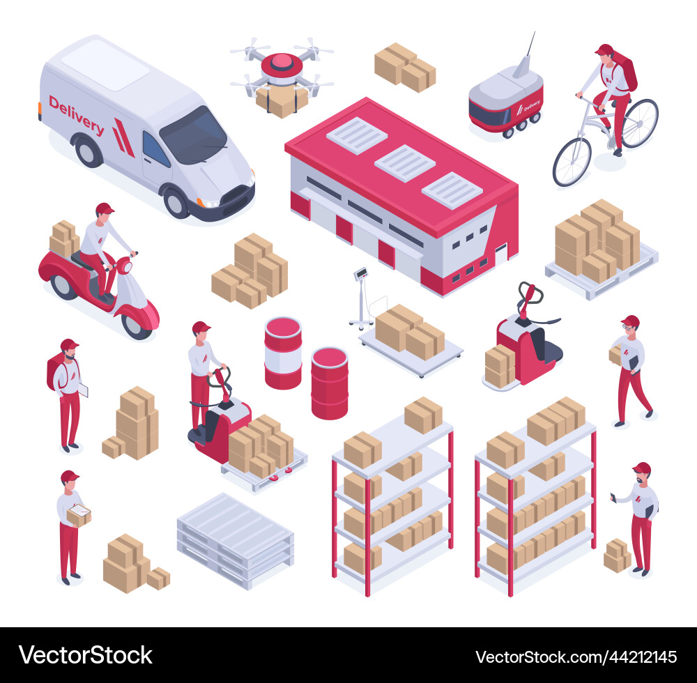 Isometric cargo delivery truck delivery man Vector Image