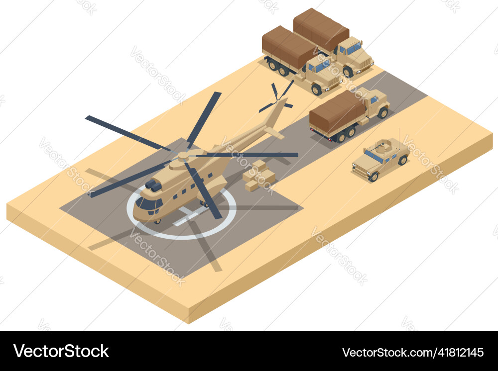Isometric military helicopter on the runway Vector Image