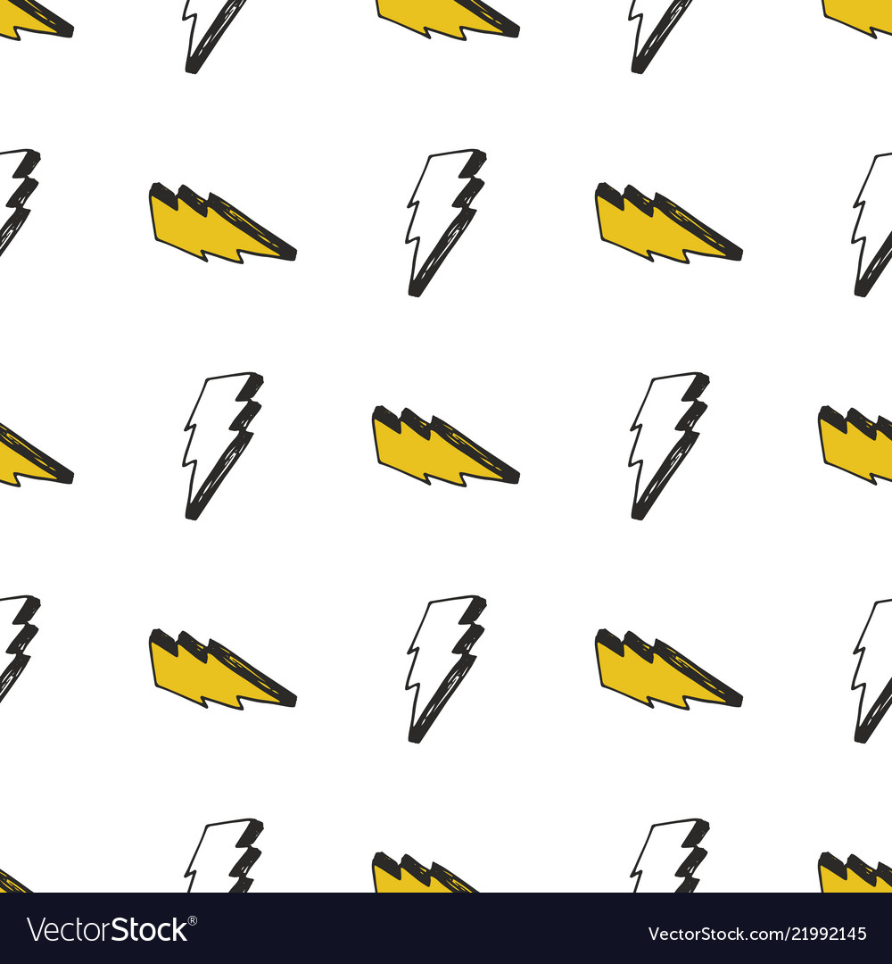 Lightning seamless pattern hand drawn sketched Vector Image