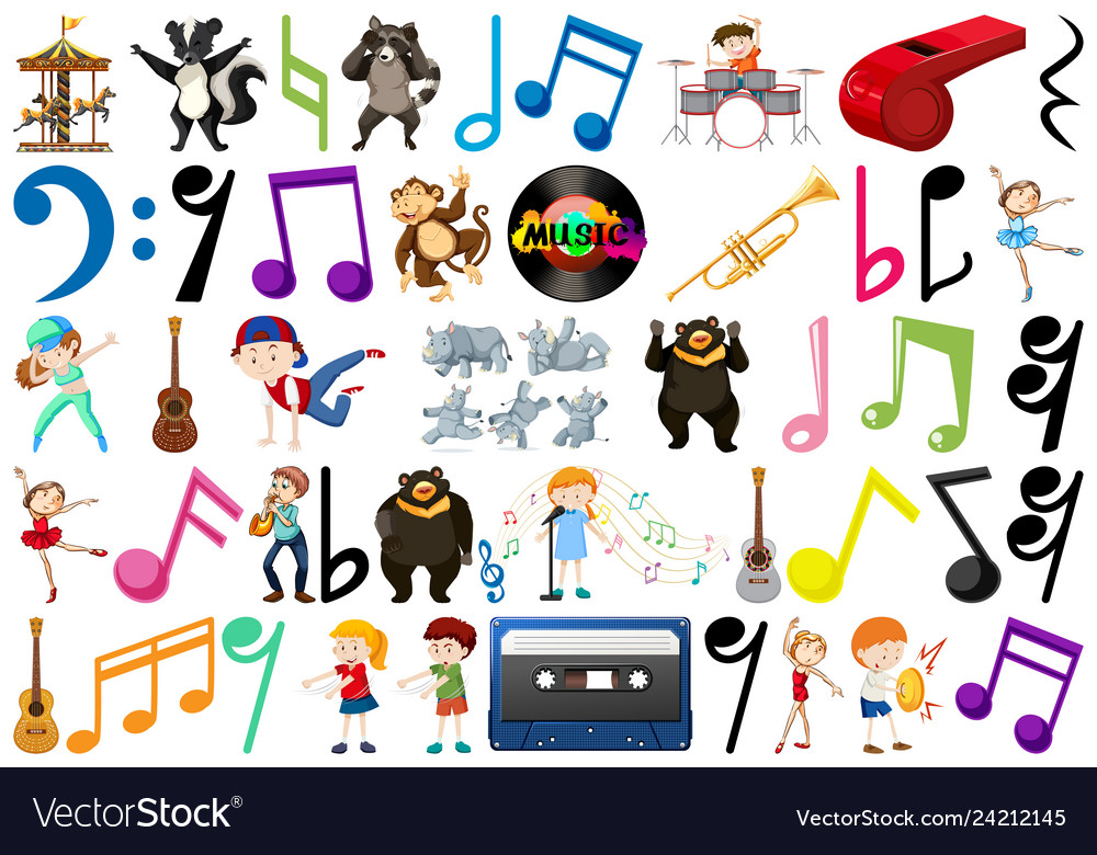 Music note people and animal Royalty Free Vector Image