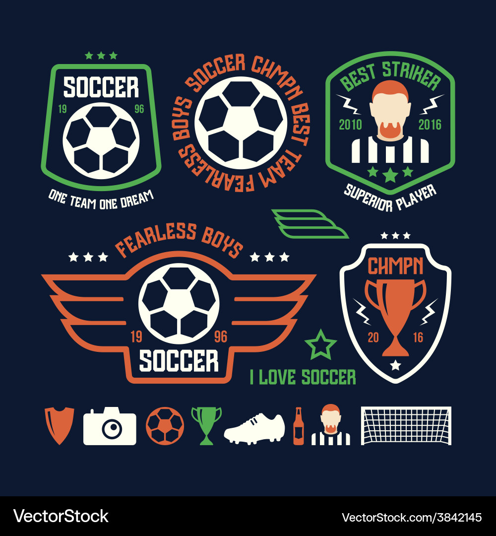 Set of soccer emblems and icons Royalty Free Vector Image