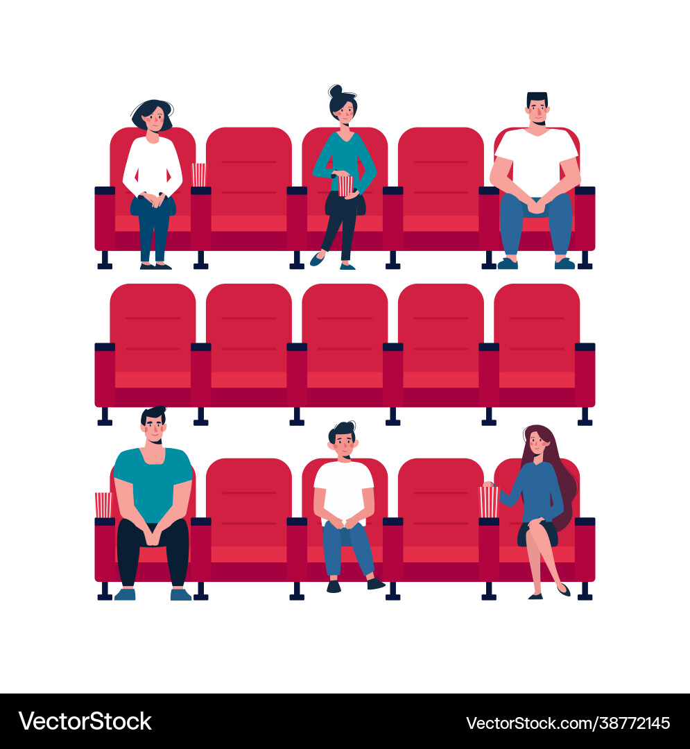 Social distance in cinema people keep Royalty Free Vector