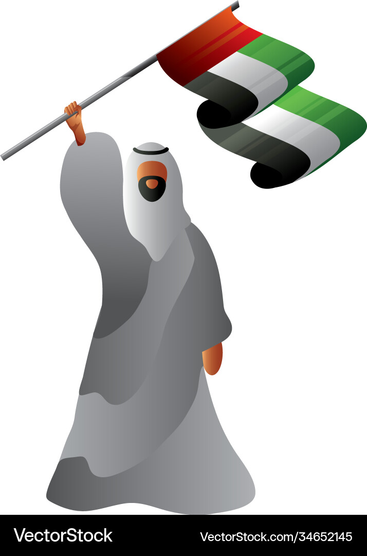 Uae national day arabian man with flag in pole Vector Image