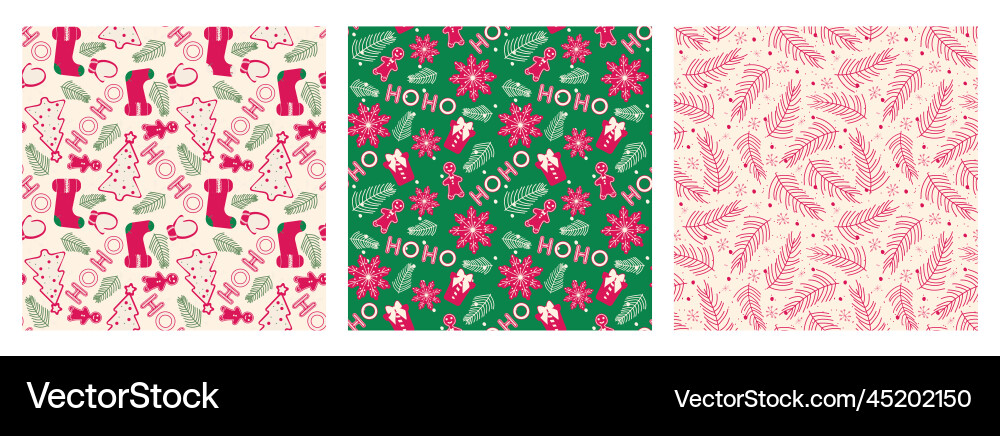 A set of seamless christmas patterns seamless Vector Image