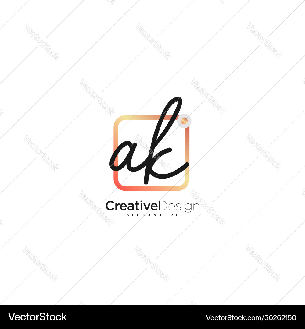 Ak initial letter handwriting logo art hand drawn Vector Image