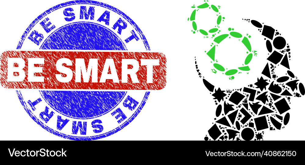 Bicolor rubber be smart stamp and geometric mosaic